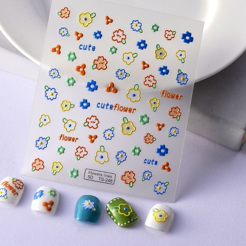 Jual Sticker Kuku Motif Cute Colorful Flower Aesthetic Lucu 5D / 3D ...