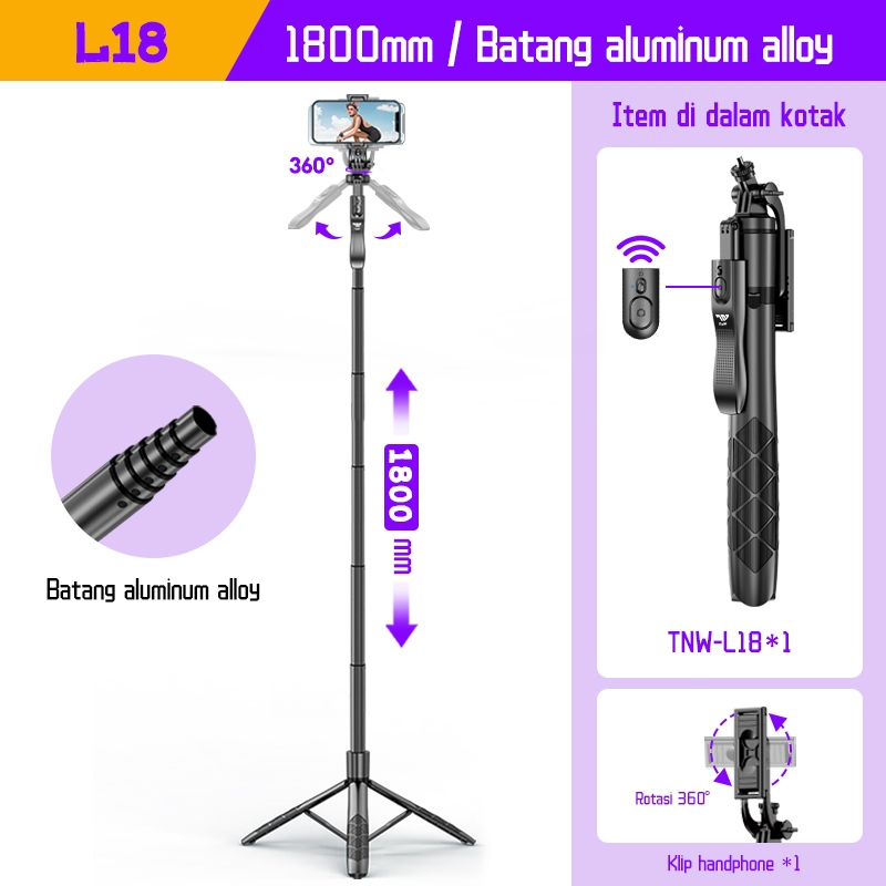 Jual TNW L16 Tongsis Tripod Bluetooth Selfie Stick Remote Tripod HP Kamera DSLR Tongsis 1800MM ...