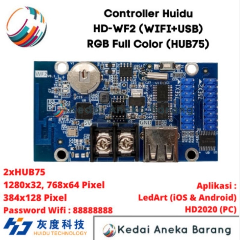 Jual Controller Huidu HD-WF2 Wifi RGB Full Color Running Text Panel P10 ...