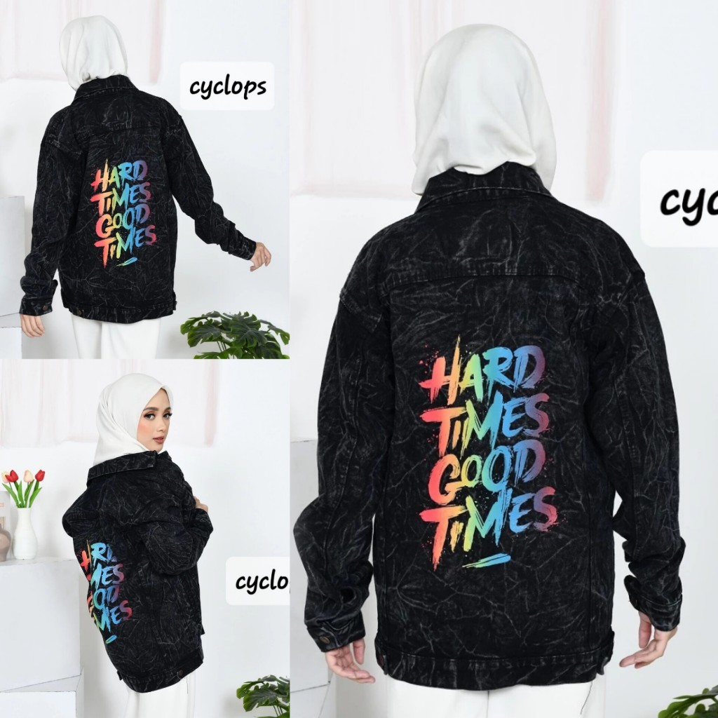 Jual Jaket Jeans Oversize Wanita Unisex - Sablon Plastisol RAINBOW ...