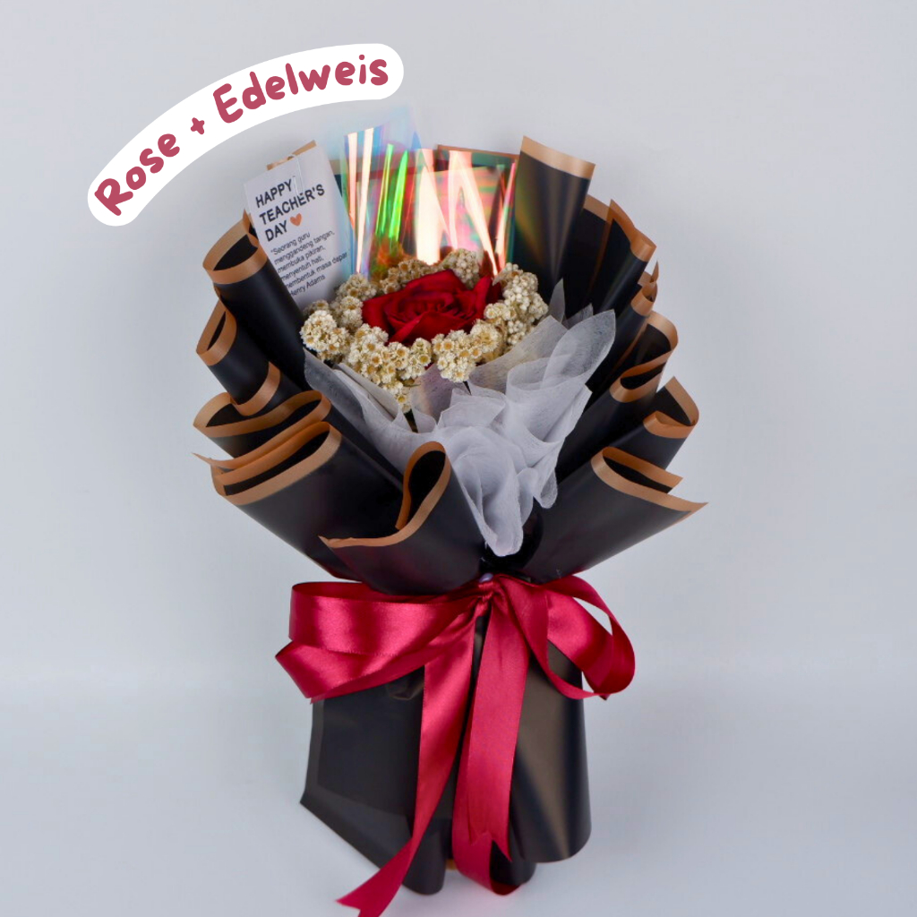 Jual SINGLE ROSE + EDELWEIS BUKET | BUKET HARI GURU | BUKET BUNGA ...