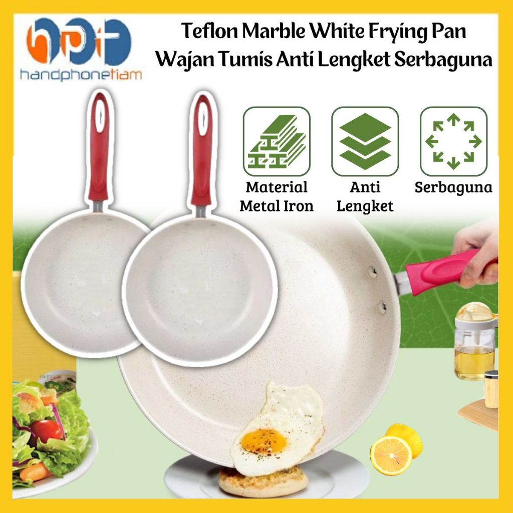Jual Teflon Marble White Wajan Penggorengan/Frying Pan/Anti Lengket/Gagang Anti Slip/Food Grade ...