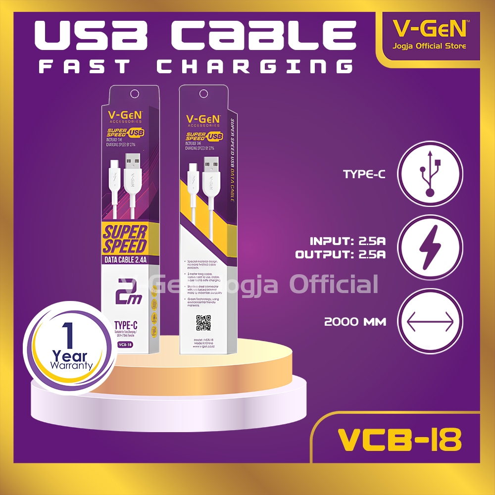 Jual USB Type C V-GeN VCB-18 Fast Charging 2 Meter | Shopee Indonesia