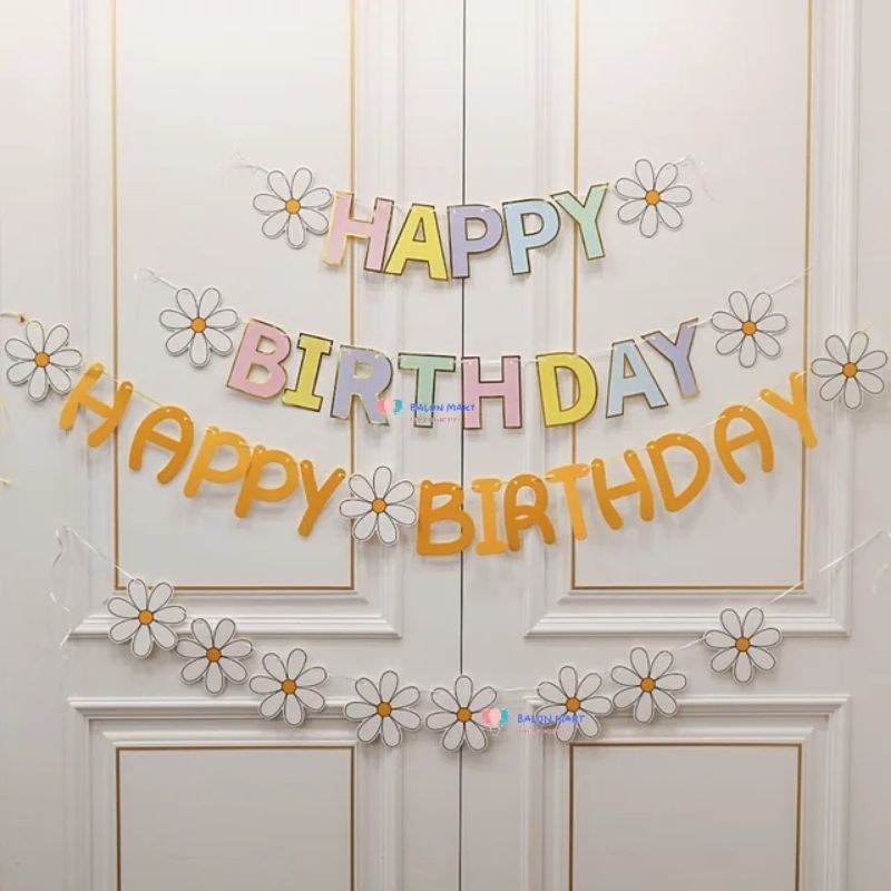 Jual Banner HBD Happy Birthday Tema Bunga Daisy | Shopee Indonesia