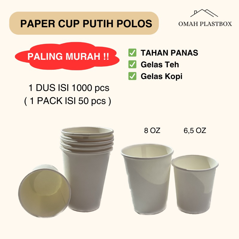 Jual Paper Cup/Gelas Putih Polos Teh Kopi 50 PCS Ukuran 8 Oz | Shopee Indonesia
