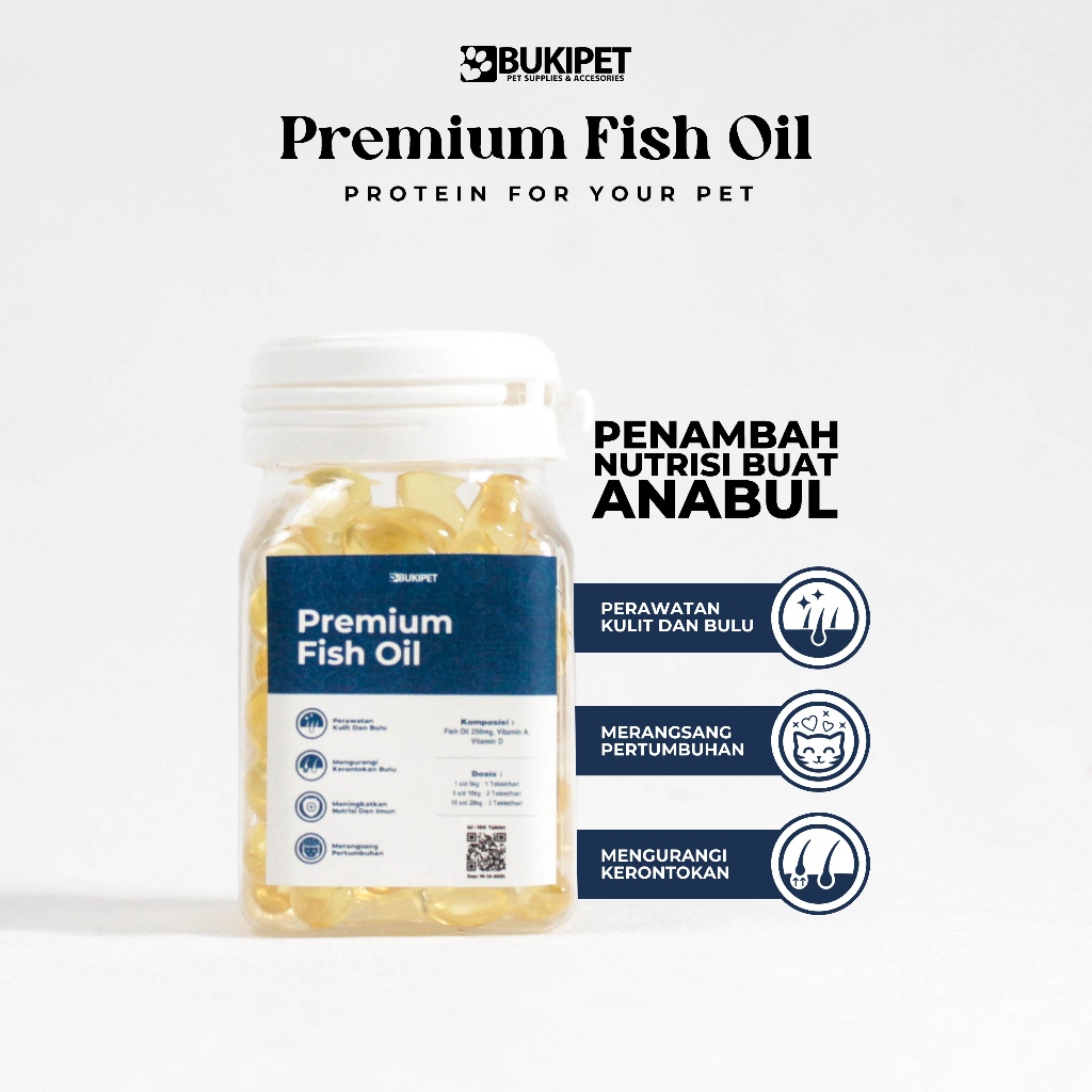 Jual Minyak ikan fish oil vitamin bulu kucing- BUKIPET PREMIUM FISH OIL ...