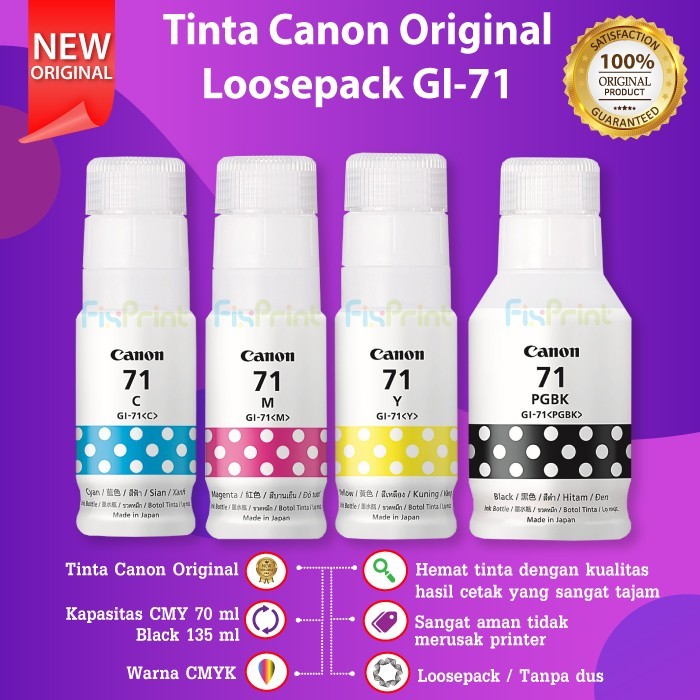Jual SET CMYK Tinta Original Canon GI71 GI-71 Printer G1020 G2020 G3020 ...