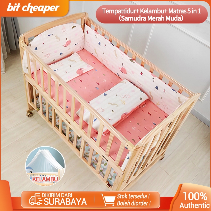 Jual Buaian bayi kayu solid usia 0-3 tahun multifungs tempat tidur bayi ...