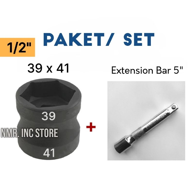 Jual Paket Set Mata Kunci Shock CVT 39x41 + Extension Bar 5”, Double Socket 39 x 41 mm Mur ...