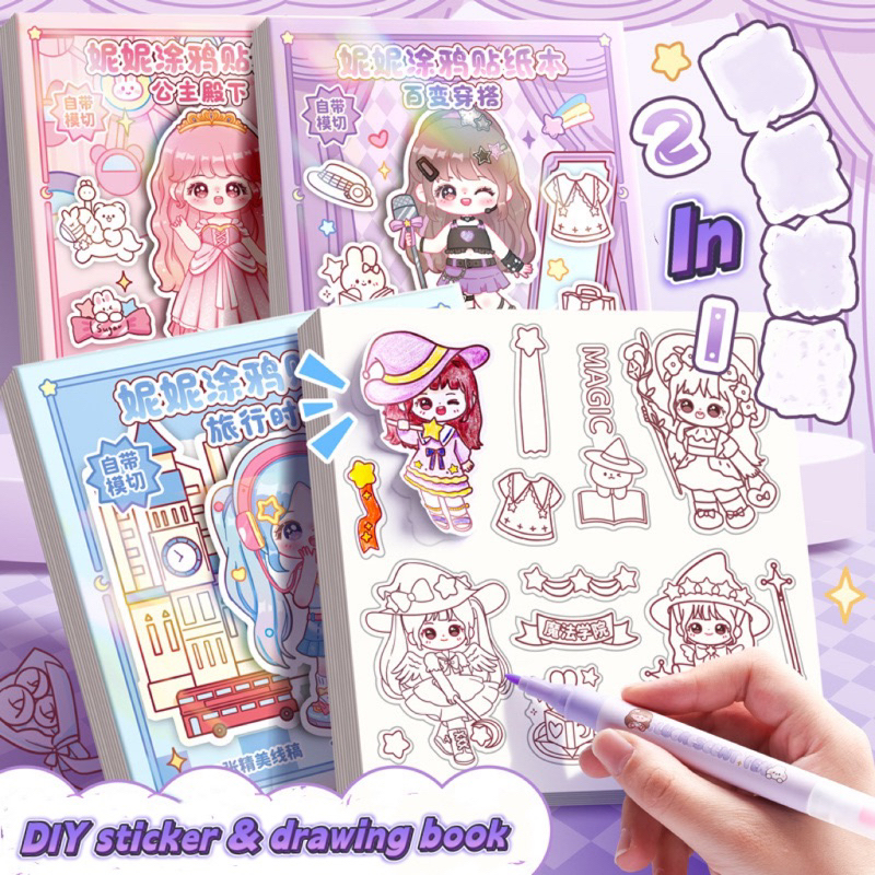 Jual diy cute diary sticker coloring book buku sticker mewarnai ...