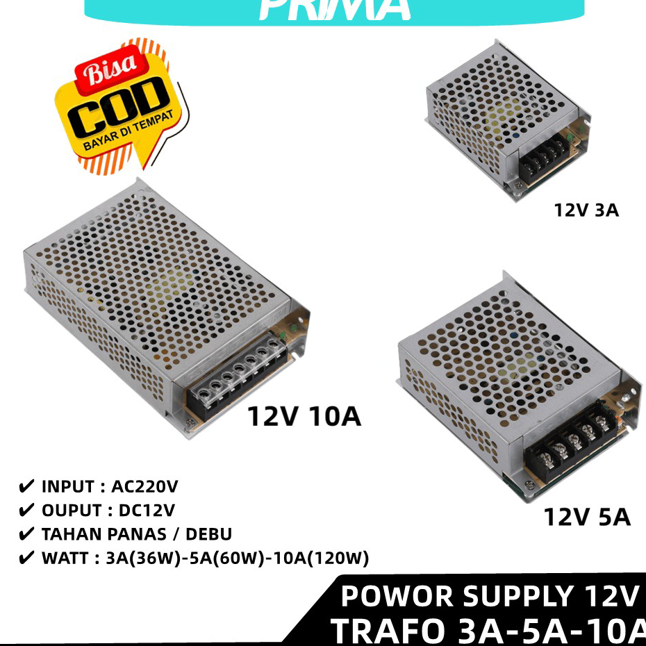 Jual Model Baru Power Supply Adaptor Switching Trafo LED Strip 12V 3A ...