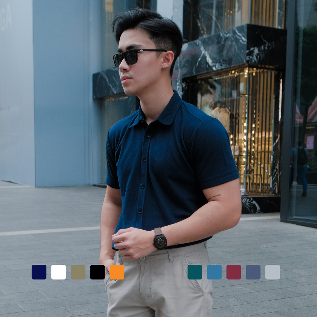 Jual BTX - Kemeja Basic Polos Pria Pendek Ardiya Navy | Shopee Indonesia