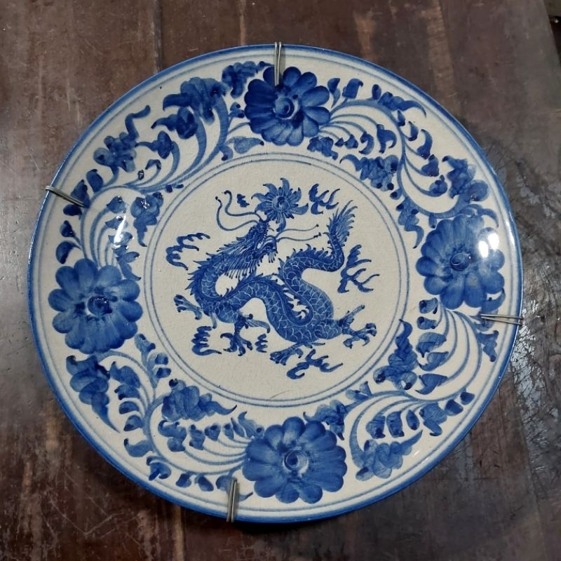 Jual Piring Porselen China Motif Naga & Bunga Putih-Biru Tua Lawas ...