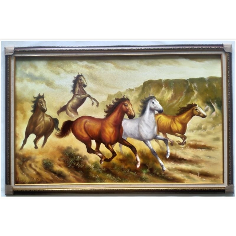 Jual Lukisan Kuda Komplit Bingkai 85 x 135 cm | Shopee Indonesia