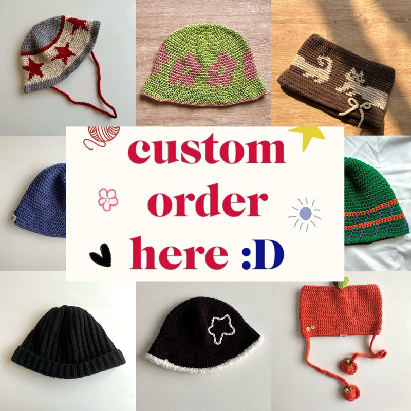 Jual CUSTOM ORDER CROCHET // KNIT HEADPIECE topi rajut, bucket hat, cat ...