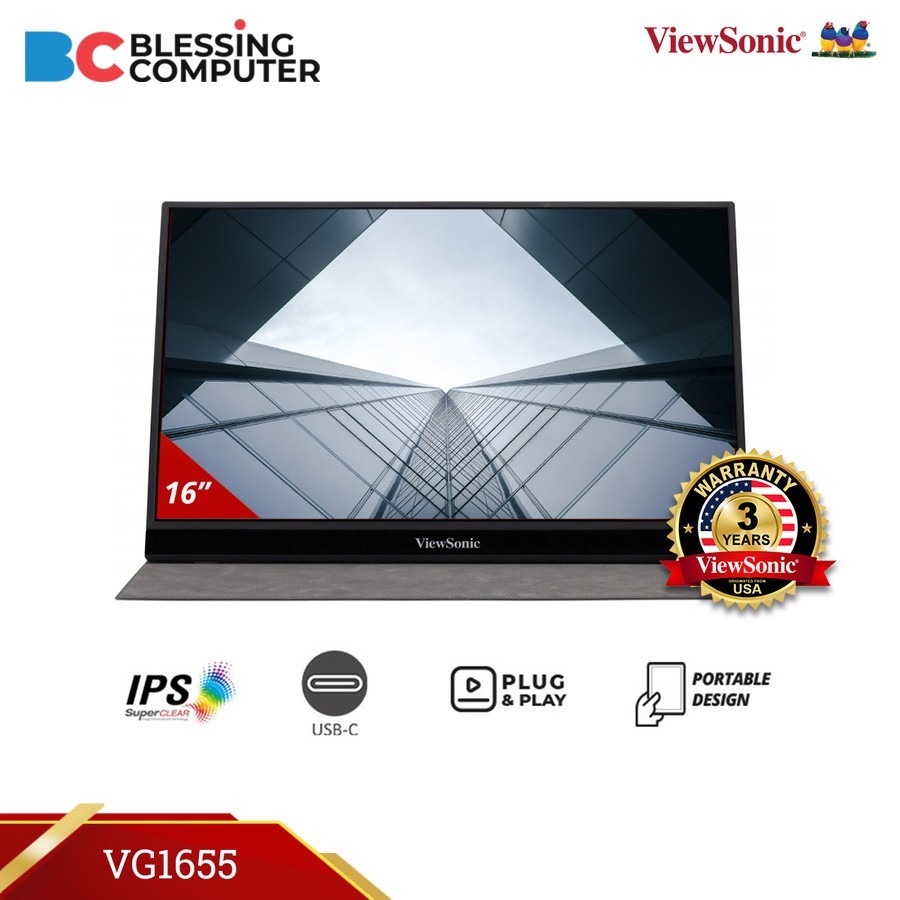 Jual Monitor ViewSonic VG1655 16 inch Portable IPS FHD USB C Mini HDMI ...