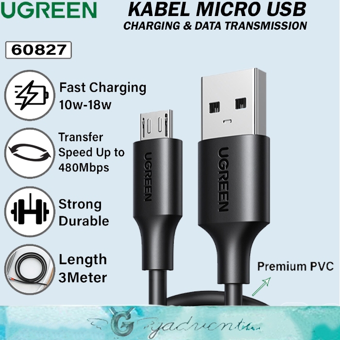 Jual UGREEN Kabel Charger Data Micro USB FAST Charging 18w 10w 20Cm 1M 2M 3M Premium Nylon ...