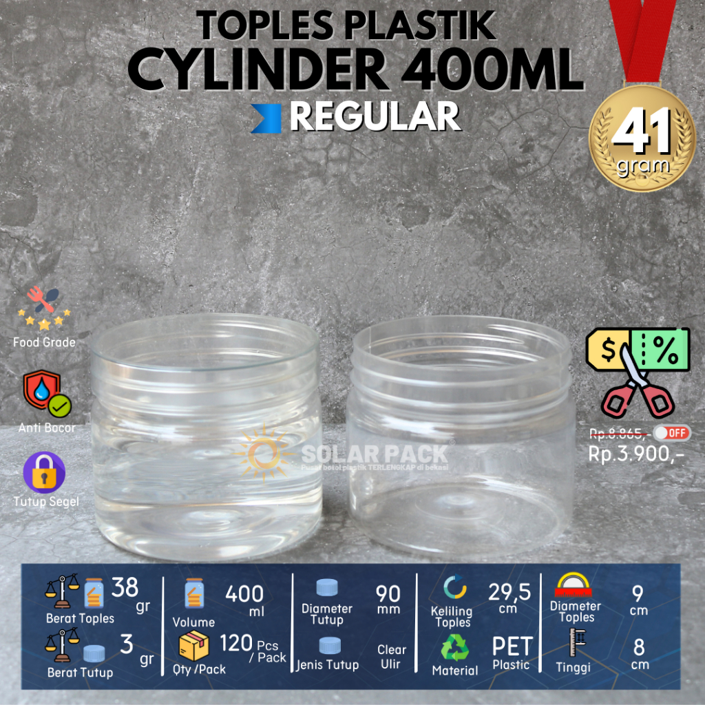 Jual Toples plastik PET 400ml silinder cylinder jar tabung kue snack cookies tutup clear warna ...