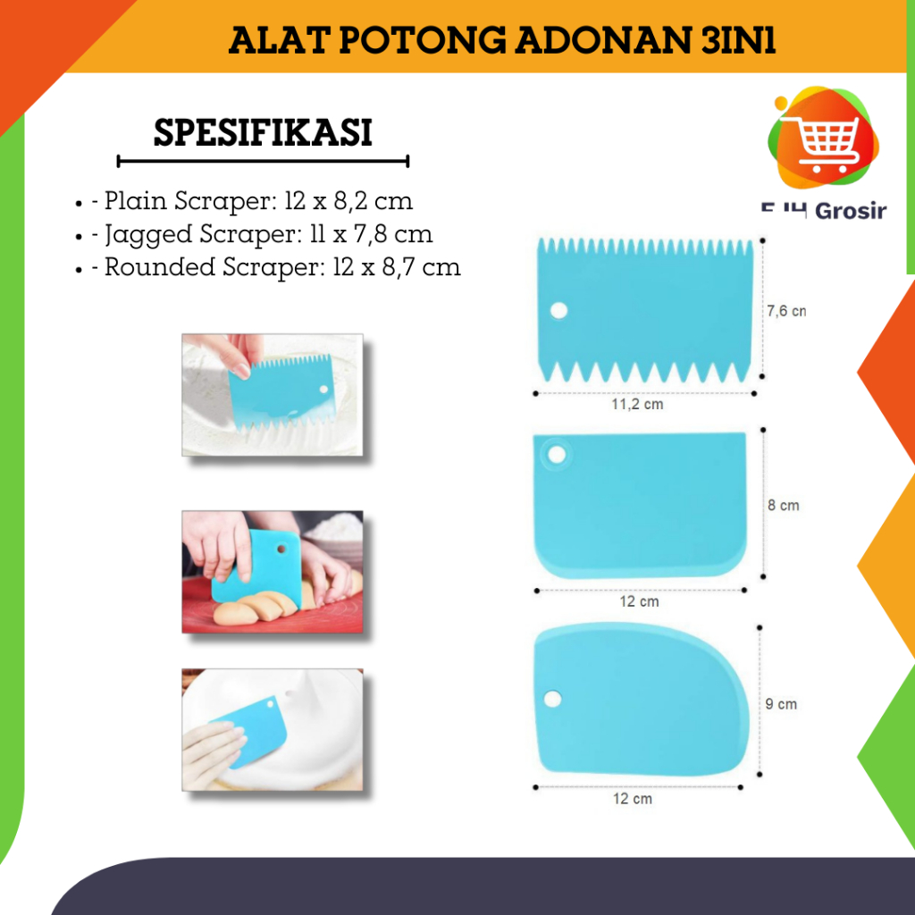Jual Alat Potong adonan 3in1 scraper kue set scrape spatula cake ...