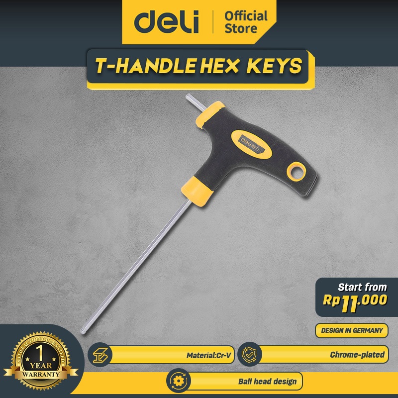 Jual Deli T Hex Key / Obeng Kunci T 2.5/3/4/5mm Cr-v Ujung Bulat DL227X ...