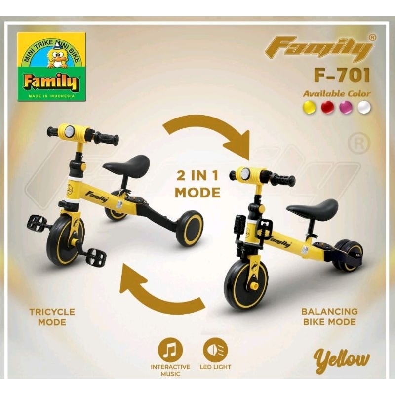 Jual Sepeda Anak Roda Tiga 3 FAMILY F 701 | F 702 Sepeda Keseimbangan 3 in 1 Balance Bike PUSH ...