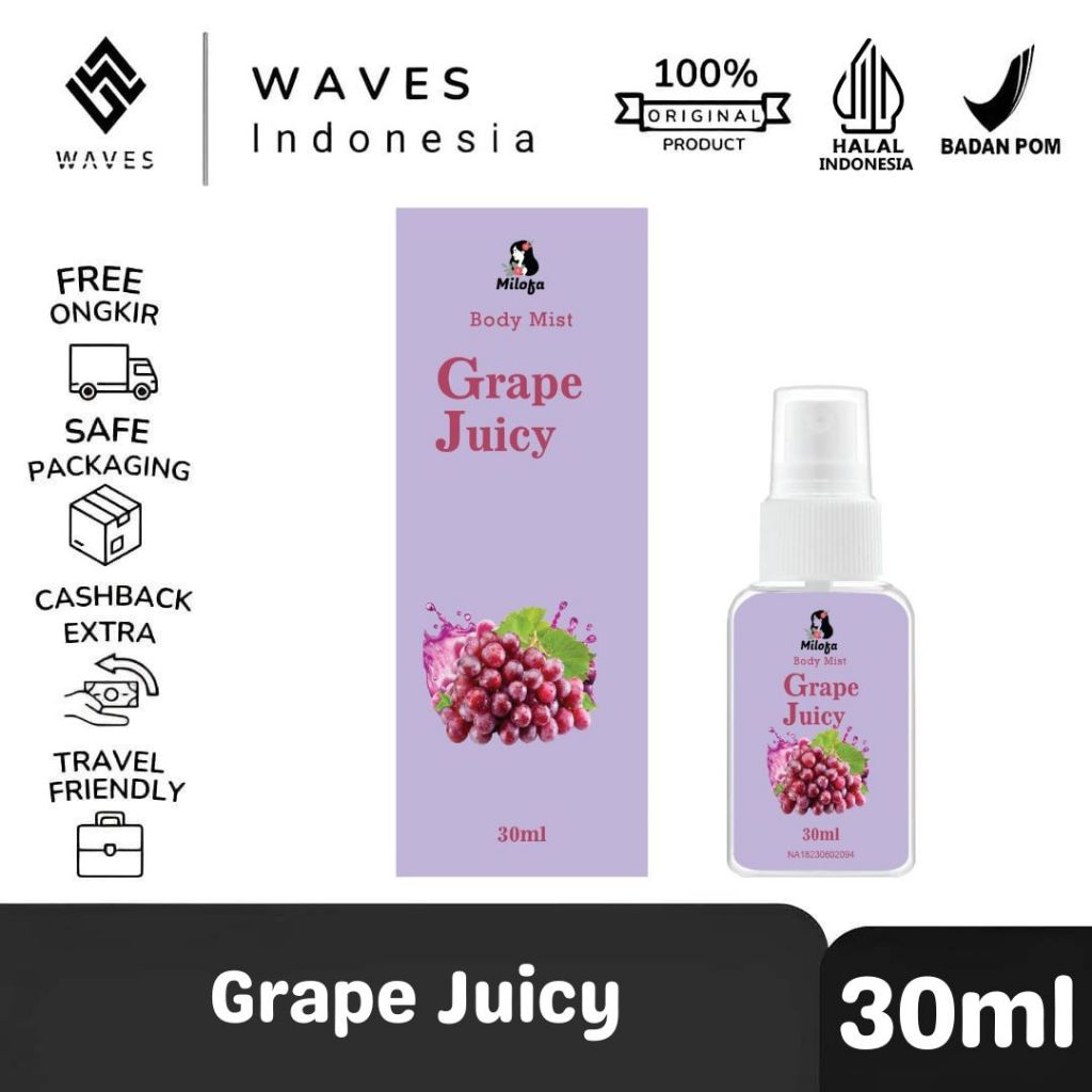 Jual Waves - BPOM PARFUM BODY MIST MILOFA 30ML / PARFUM BODY MIST GRAPE ...