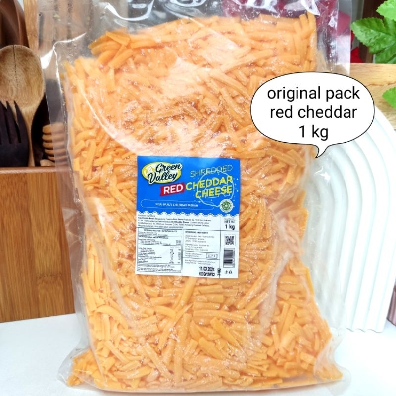 Jual [ 1 kg ] GREEN VALLEY red cheddar shredded keju parut oranye keju ...