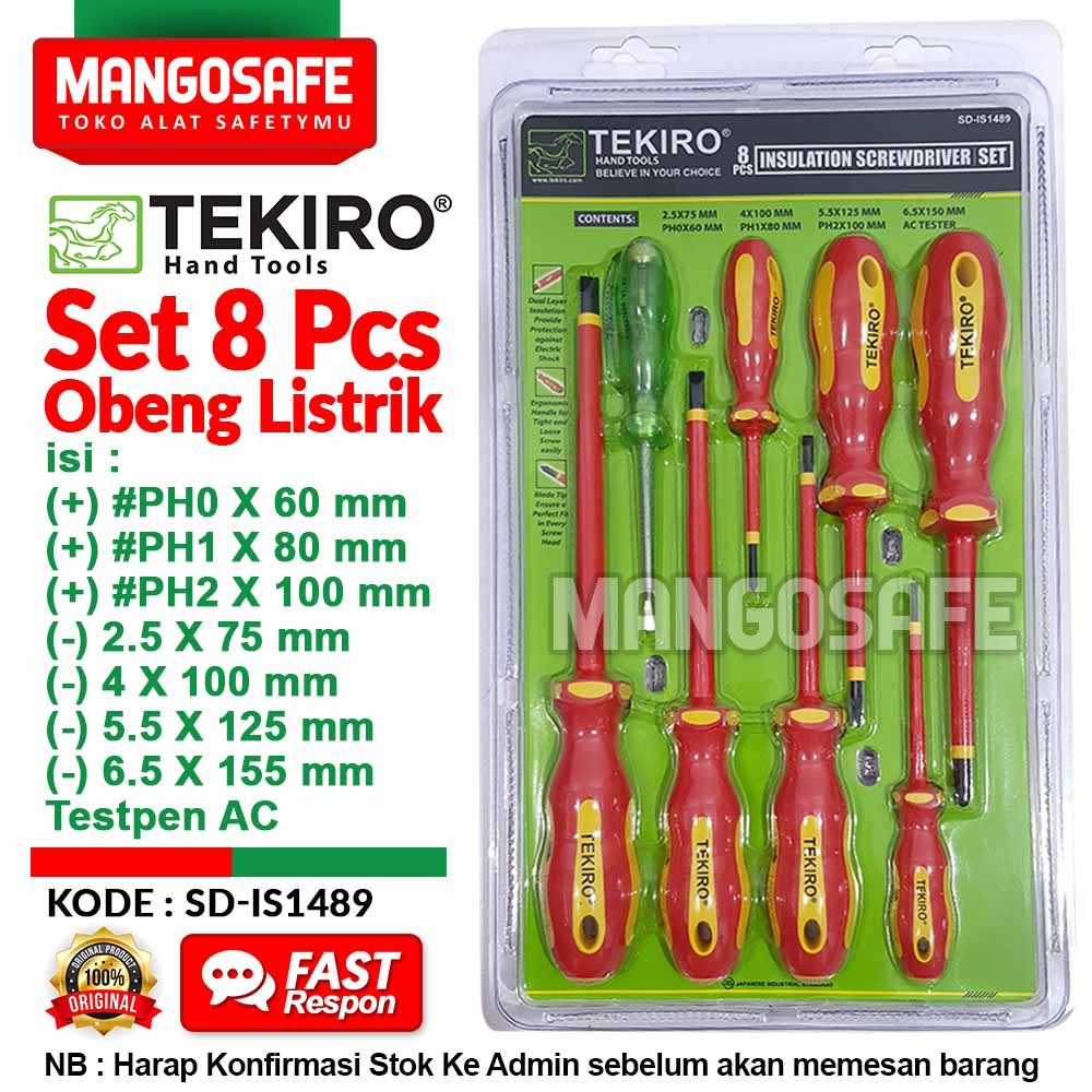 Jual Set 8 Pcs Obeng Listrik 1000 Volt & Tespen TEKIRO Insulation ...