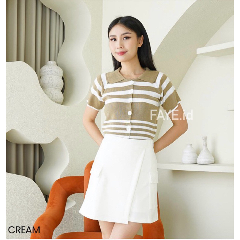 Jual Faye - Iris Top Atasan Rajut Import Kancing Stripe lengan Pendek ...