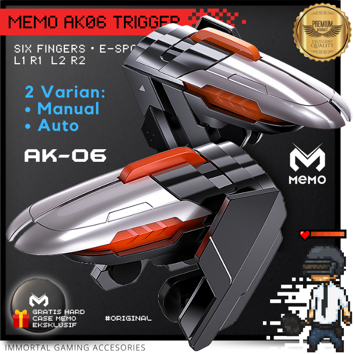 Jual [IM] MEMO AK-06 Mobile GAMING Trigger L1 R1 L2 R2 Six Fingers Mode Grade eSport Pemicu ...