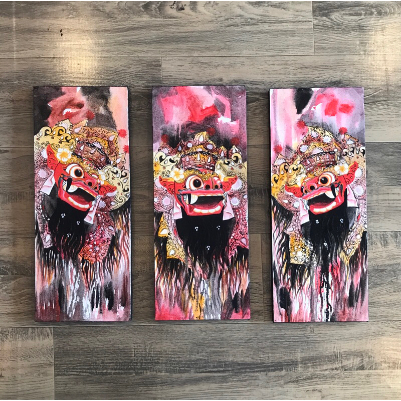 Jual Lukisan Barong Bali, Lukisan Kanvas, Hiasan Dinding Ukuran 20 x 50Cm 100% Buatan Tangan ...