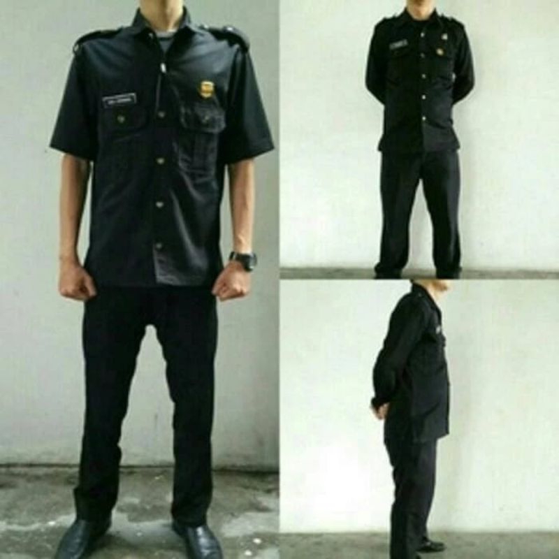 Jual Seragam Safari Hitam Satpam Dinas Set Seragam Kerja Bahan Tebal ...