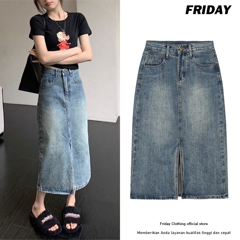 Jual Friday Clothing Rok Denim Celah A-line Biru Modis Terbaru, Rok Mid ...