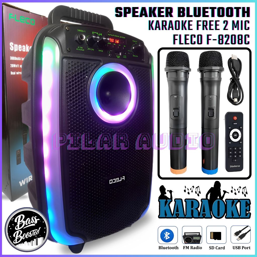 Jual SPEAKER BLUETOOTH FLECO F-8208C 8'5 INCH FREE 2 MIC WIRELESS ...