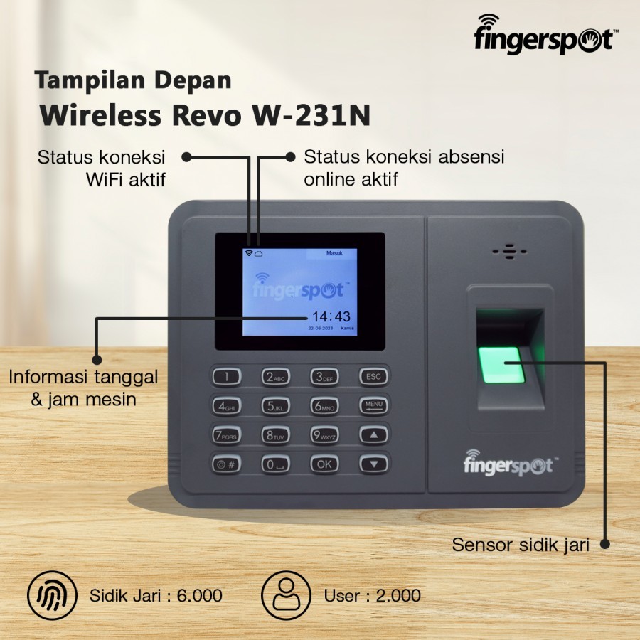 Jual Mesin Absensi Revo W 231N Fingerprint Sidik Jari Wireless Fingerprint WIFI W231N | Shopee ...