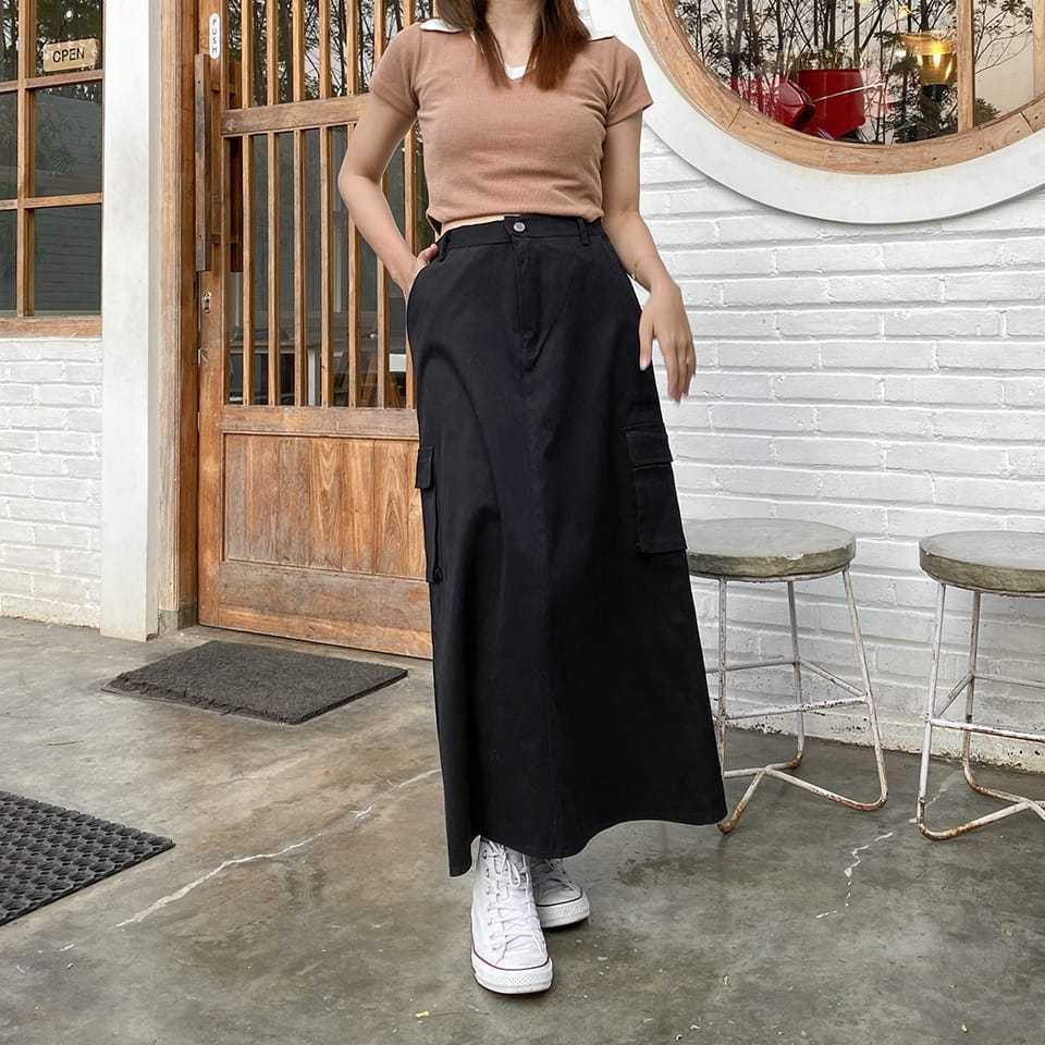 Jual ROK CARGO WANITA ROK PANJANG TWILL COMBET ROK KOREAN STYLE ROK ...