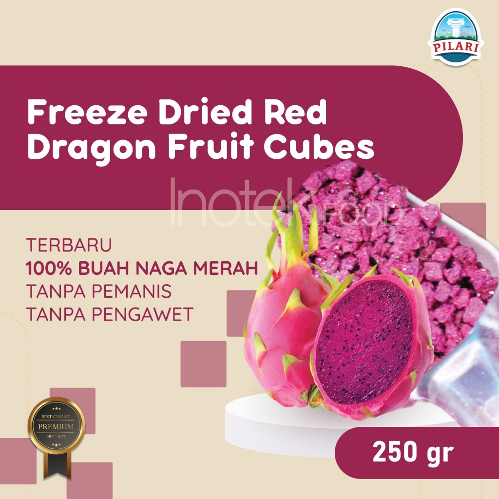 Jual FREEZE DRIED RED DRAGON FRUIT DICE - Buah Naga Merah Kering Asli Bentuk Kubus @250gr ...