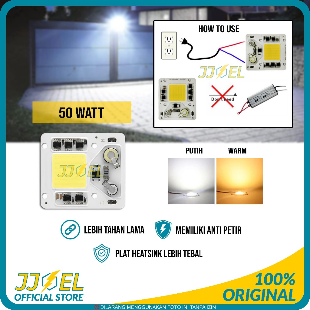 Jual Modul HPL High Power LED Chip Lampu Sorot COB 50W 220V AC Top ...