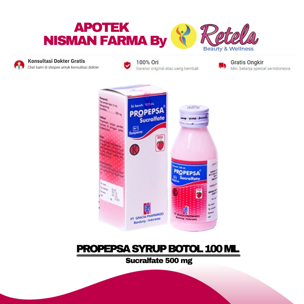 Jual PROPEPSA SYRUP 100 ML ( PER 5 ML : SUCRALFATE 500 MG ) | Shopee ...