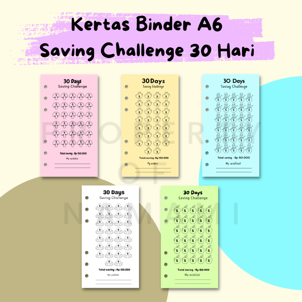 Jual Kertas Binder A6 Lubang 6 Saving Challenge 30 Hari | Shopee Indonesia