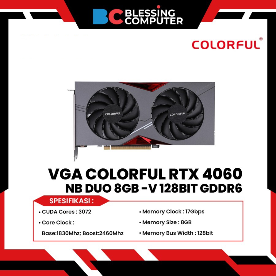 Jual VGA COLORFUL RTX 4060 NB DUO 8GB V 128BIT GDDR6 | Shopee Indonesia