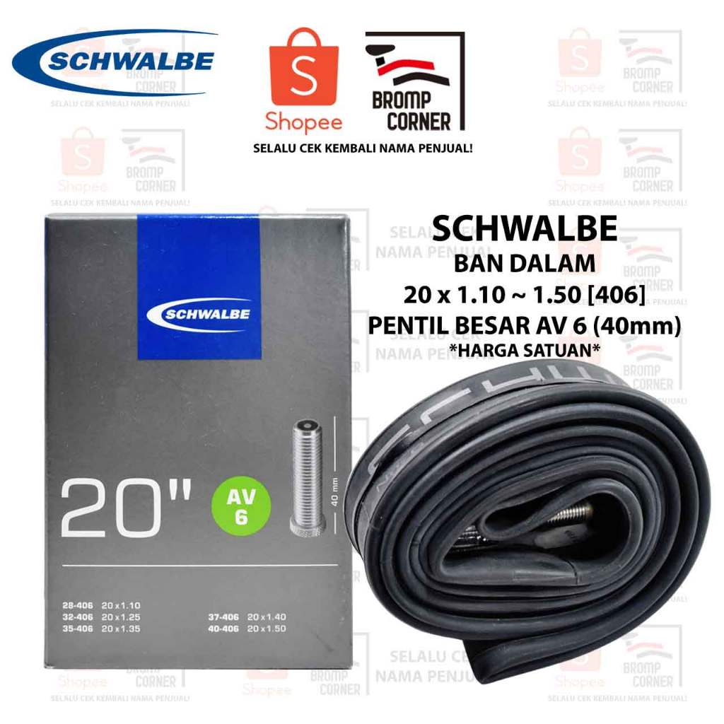 Jual SCHWALBE BAN DALAM 20 x 1.10 - 1.50 - 406 PENTIL BESAR 40mm AV | Shopee Indonesia