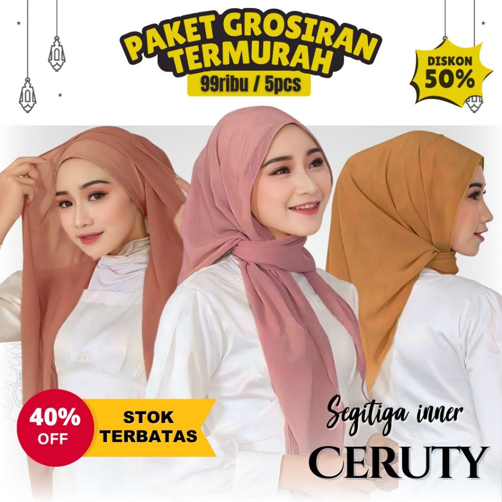 Jual PAKET GROSIRAN TERMURAH ISI 5 PCS Jilbab Segitiga Inner Ceruty ...