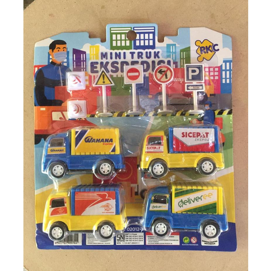 Jual Mainan Anak Mobil Mini Truk Pengangkut Barang Isi 4 Set + Rambu ...