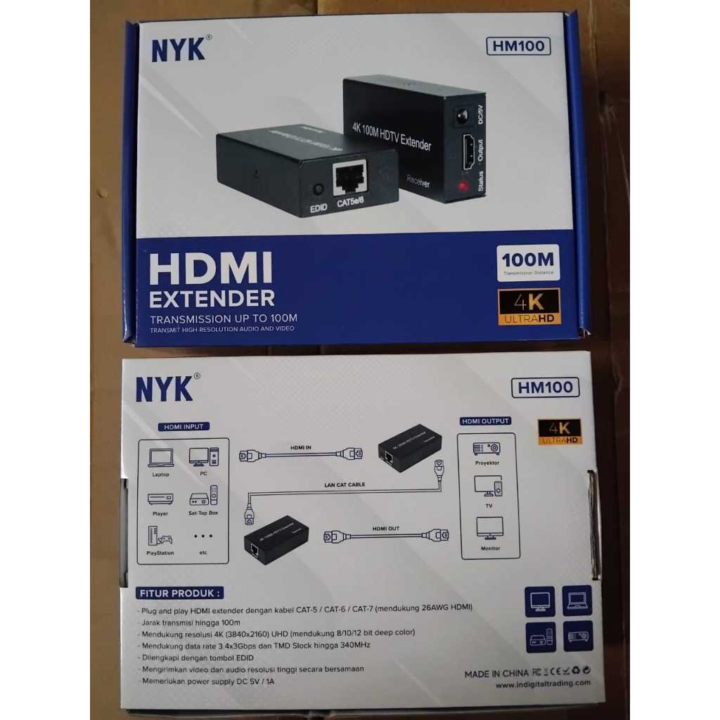 Jual HDMI Extender NYK HDMI Extension Kable LAN Ethernet 100M RJ45 ...