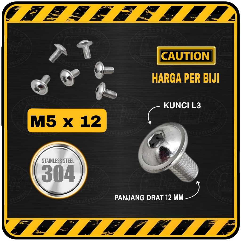 Jual Baut L STAINLESS Button Flange M5 x 12 || M5x12 ( Setara Baut ...
