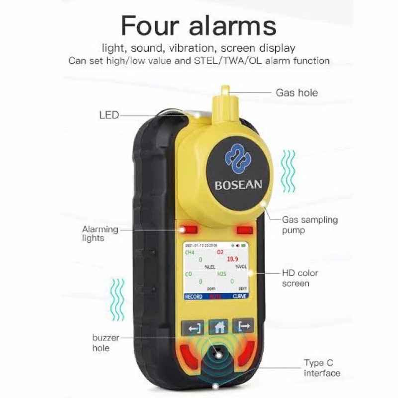 Jual H2S O2 CO LEL Gas Detector 4 In 1 Bosean BH-4M Hydrogen Detektor BH4M | Shopee Indonesia