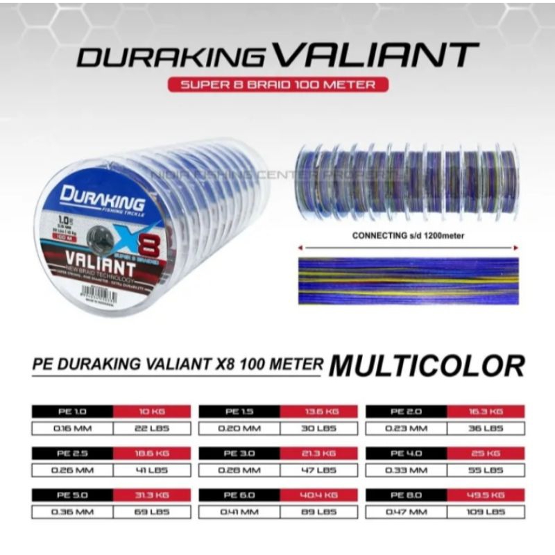 Jual PE DURAKING VALIAN 100 M MULTICOLOUR | Shopee Indonesia