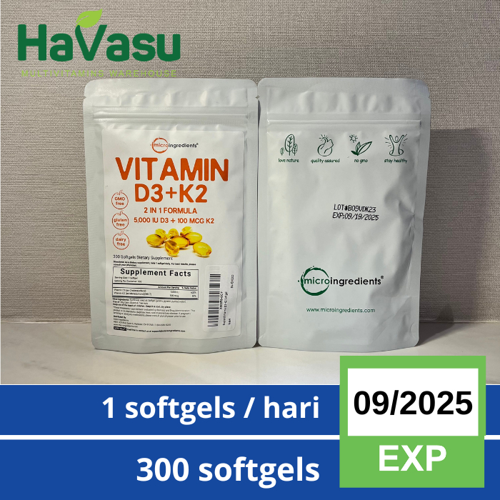 Jual Micro Ingredients MicroIngredients Vitamin D3 5000IU K2 100mcg 300 Softgels | Shopee Indonesia