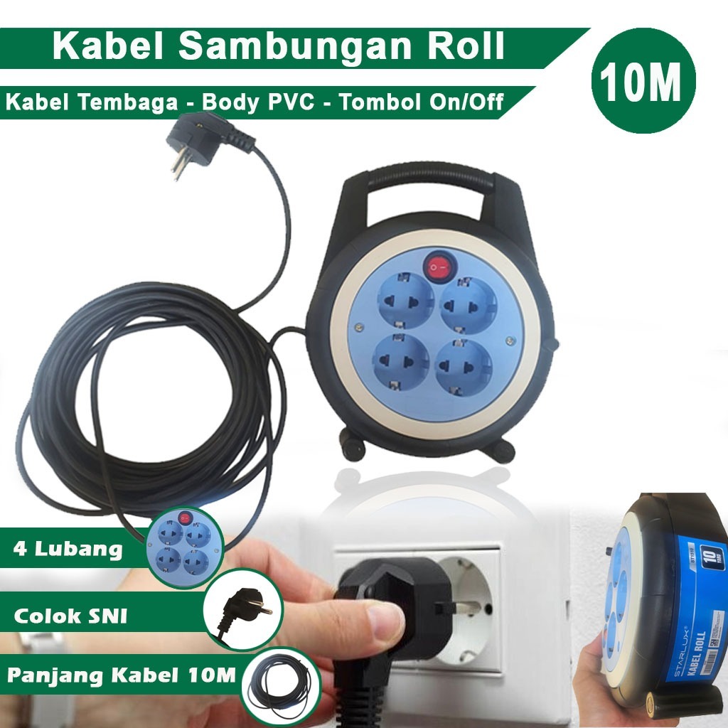 Jual Kabel Roll Panjang 10 Meter - kabel Sambungan Colokan Listrik 4 ...